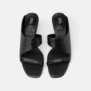 Zara | Shoes | Zara Black Animal Print Geometric Heeled Mules | Poshmark